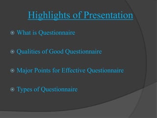 Presentation On Questionnaire | PPTX