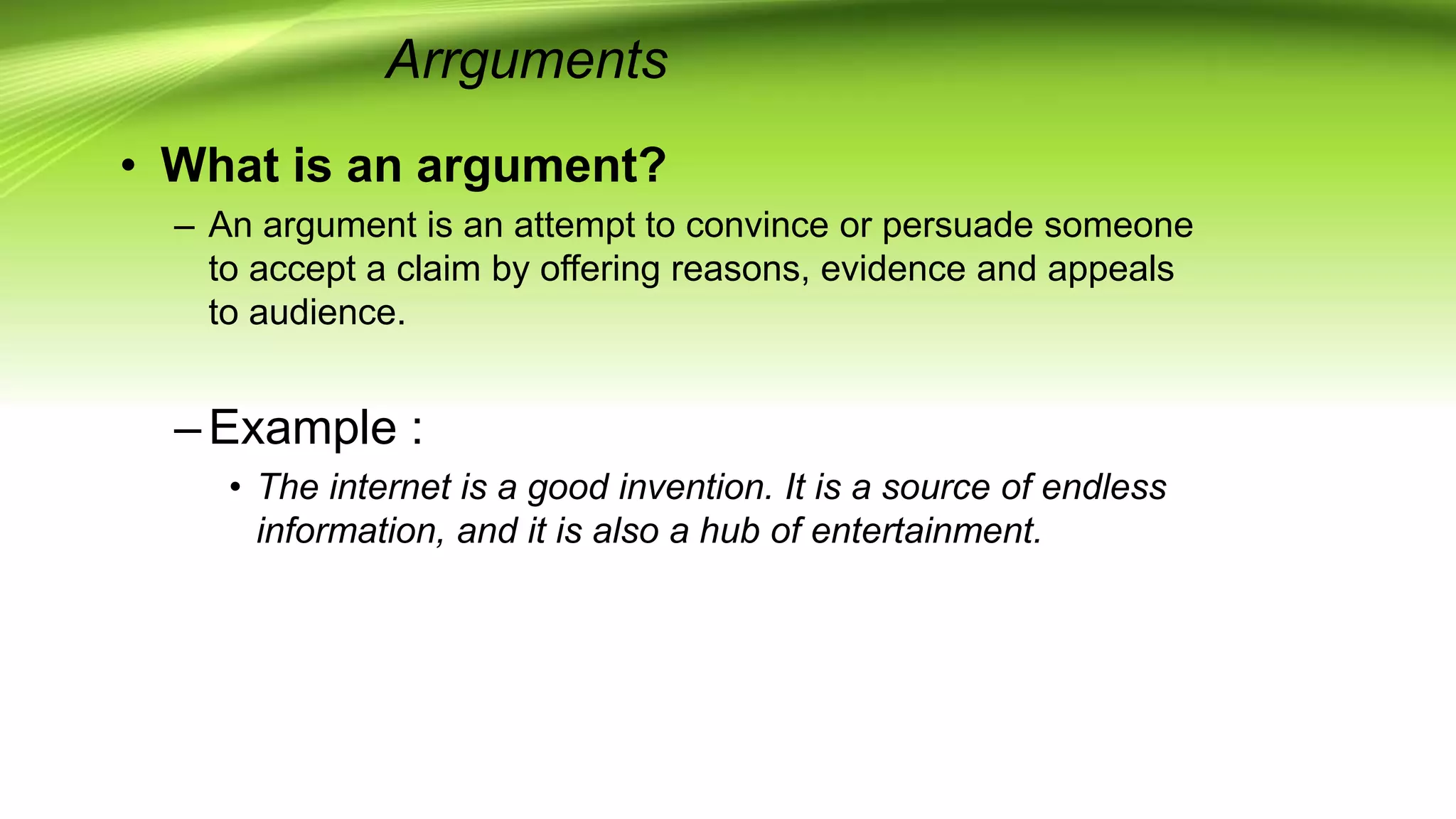 Presentation on Reading Arguments | PPTX