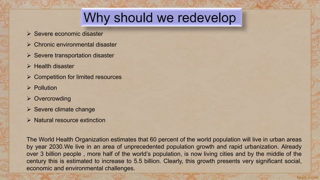 Presentation on Redevelopment | PPTX | Developmental Sites | Real Estate