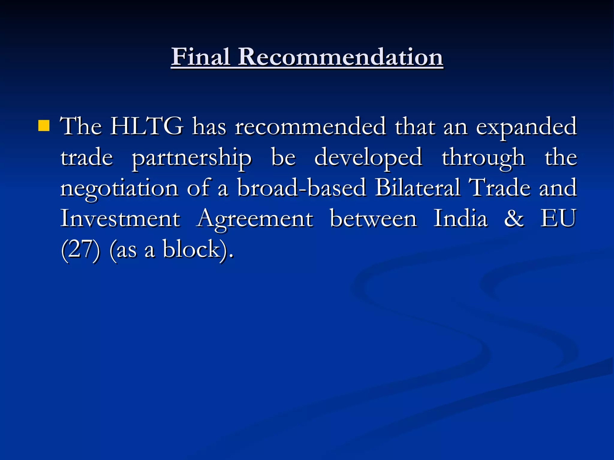 Presentation On Report Of India Eu High Level Trade | PPT