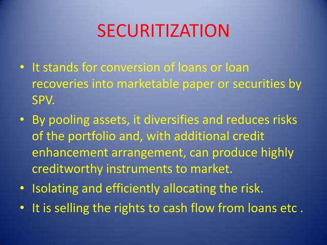 Presentation on securitization | PPTX | Business Accounting & Finance ...