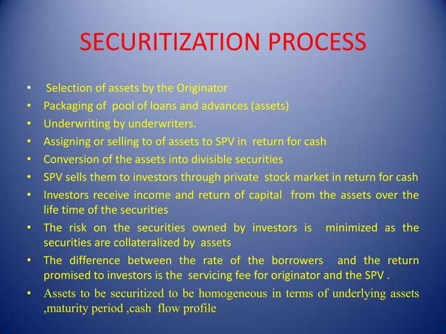 Presentation on securitization | PPTX | Business Accounting & Finance ...