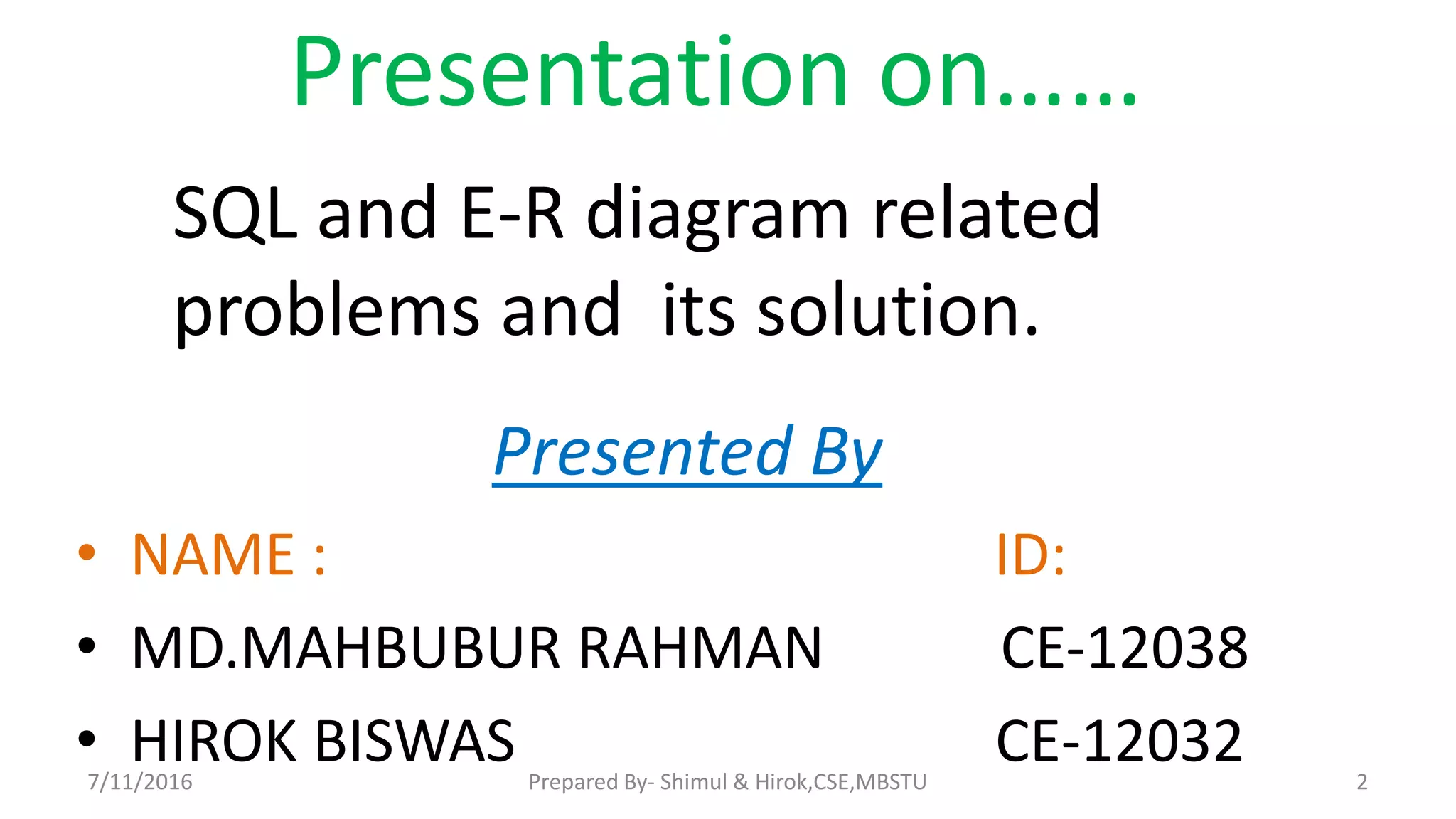 Sql And E R Diagram Pptx Databases Computer Software And Applications