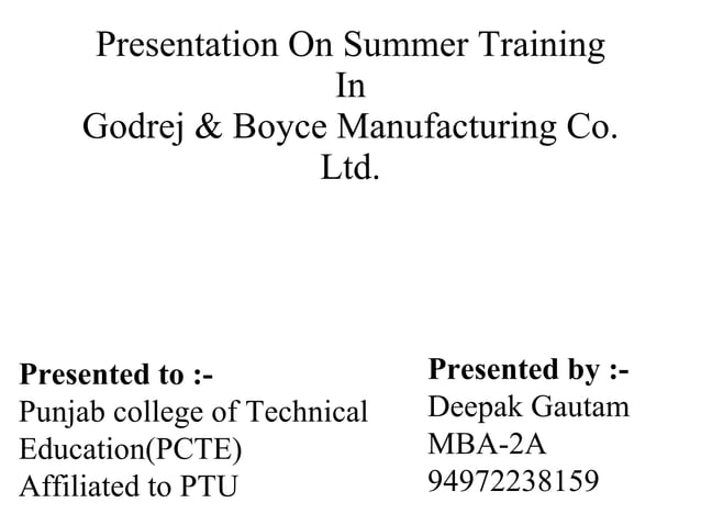 Presentation on summer training | PPT