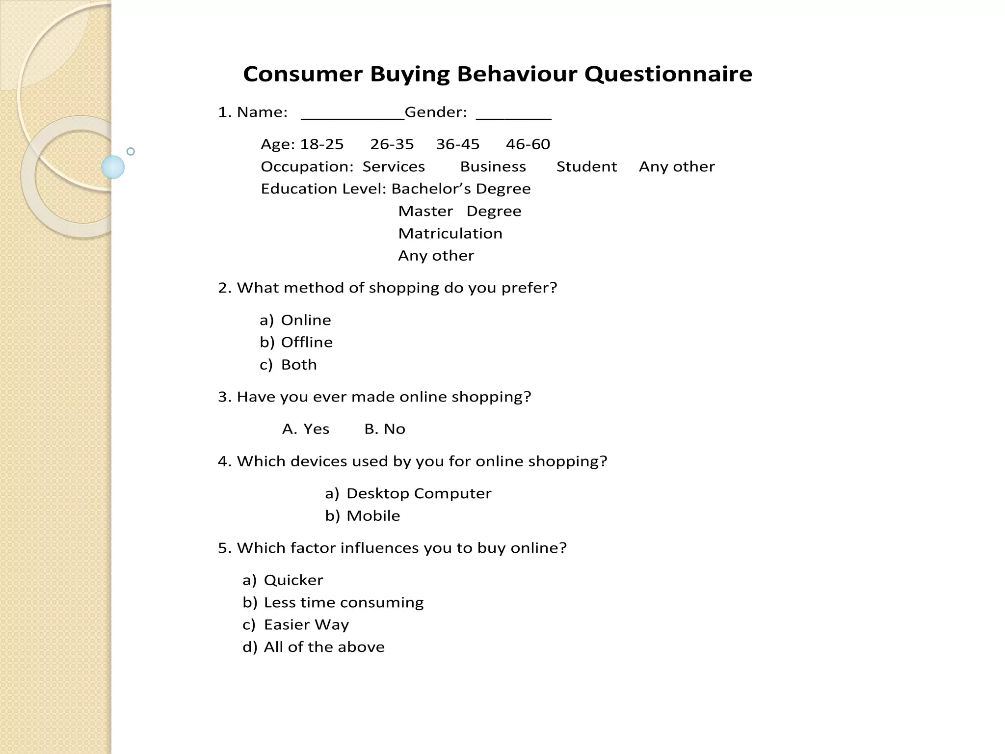 Presentation on survey online vs. offline shopping | PPTX