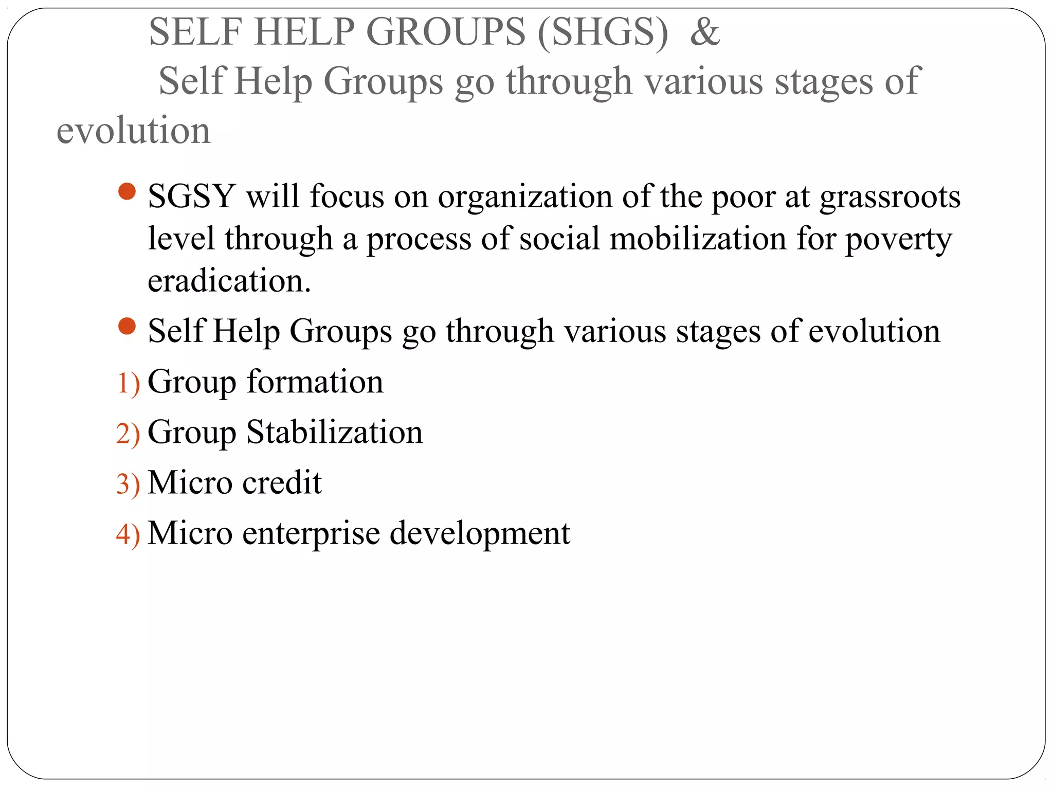 Presentation on swarnjayanti gram swarozgar yojana (sgsy | PPT