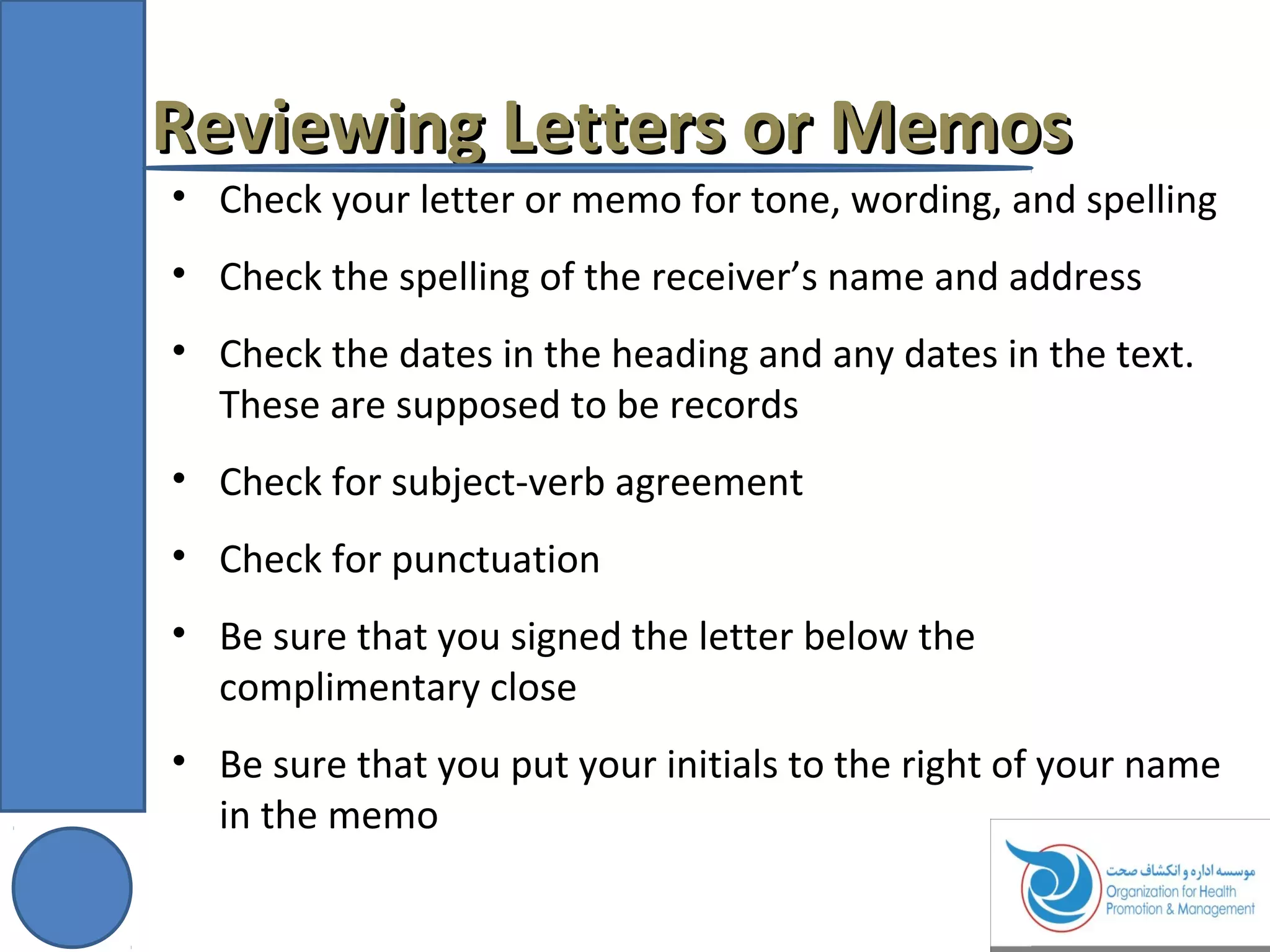 Presentation on taking notes, writing letters and memo | PPT