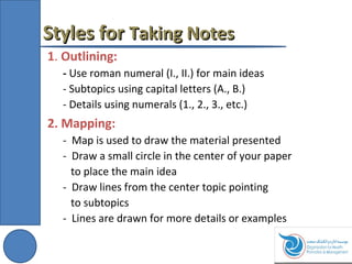 Presentation on taking notes, writing letters and memo | PPT