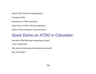 Overview on TDD (Test Driven Development) & ATDD (Acceptance Test ...