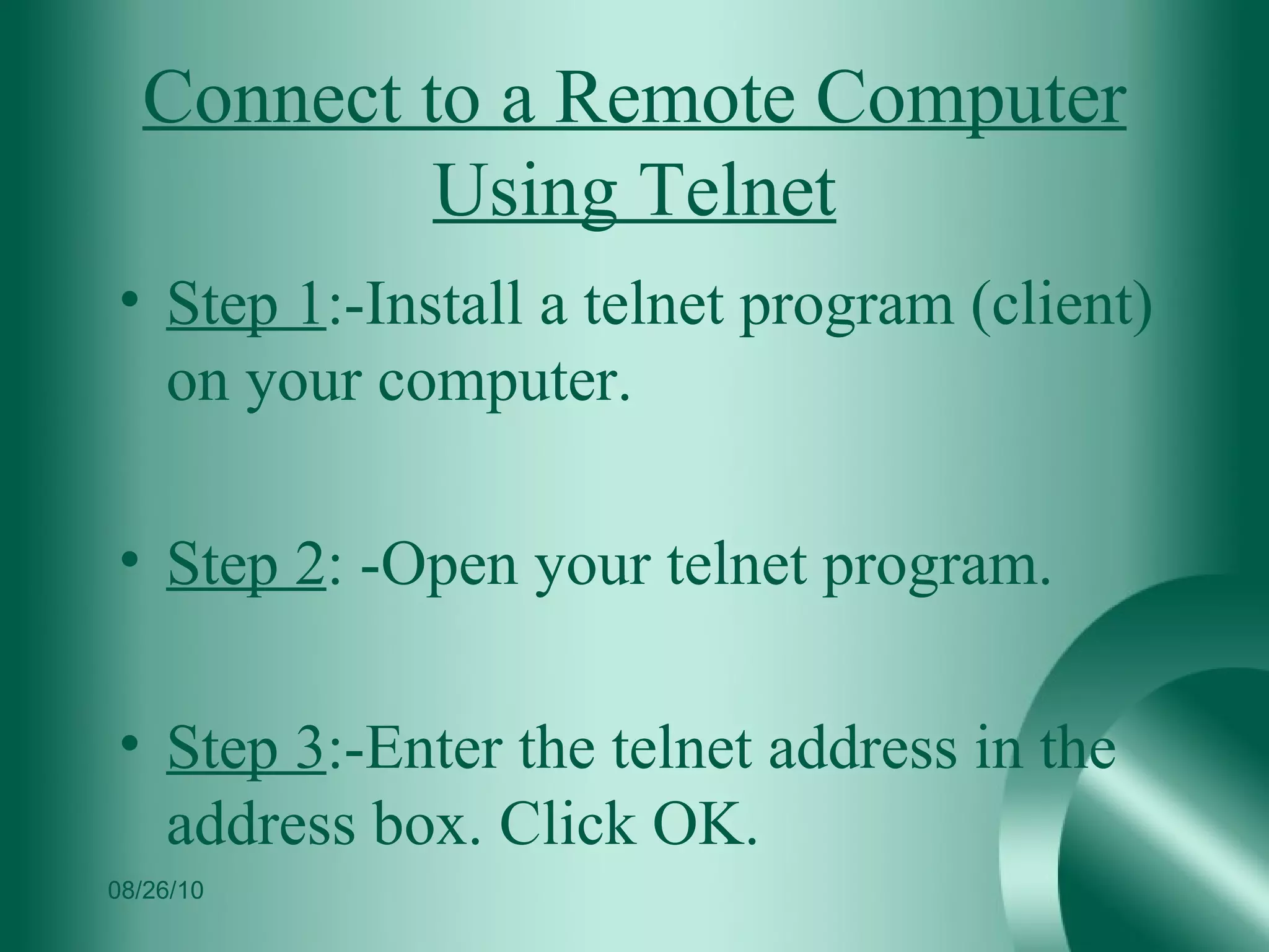 Presentation on telnet | PPT