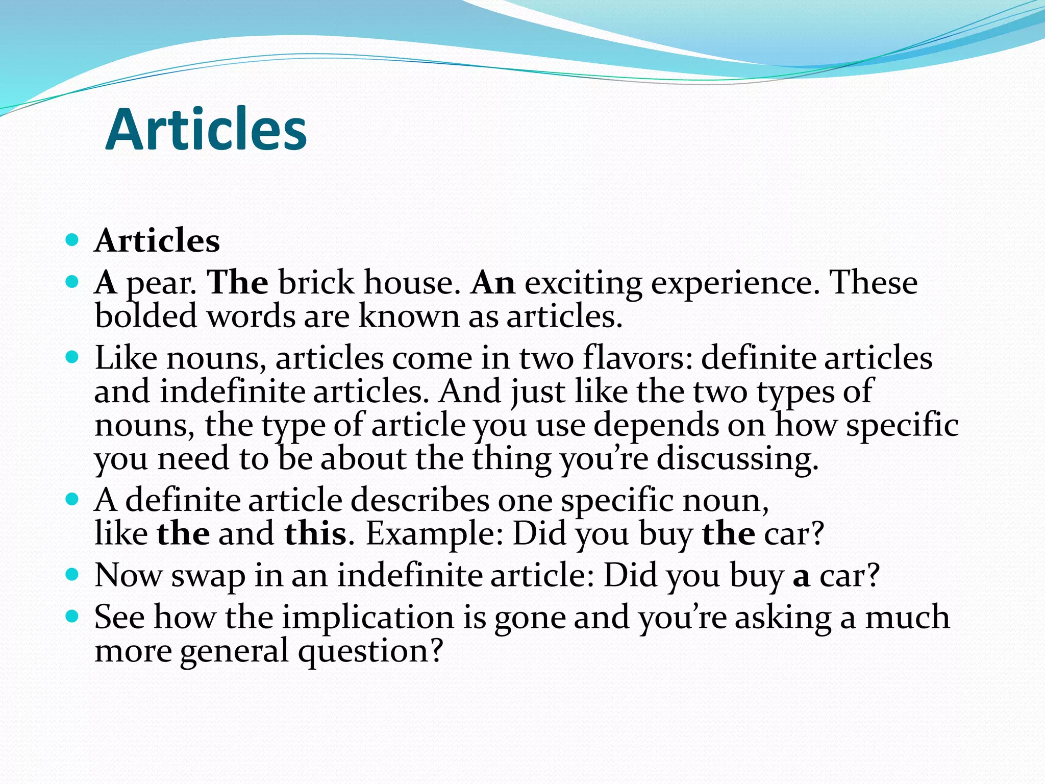 Presentation on the parts of speech | PPTX