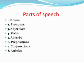 Presentation on the parts of speech | PPTX