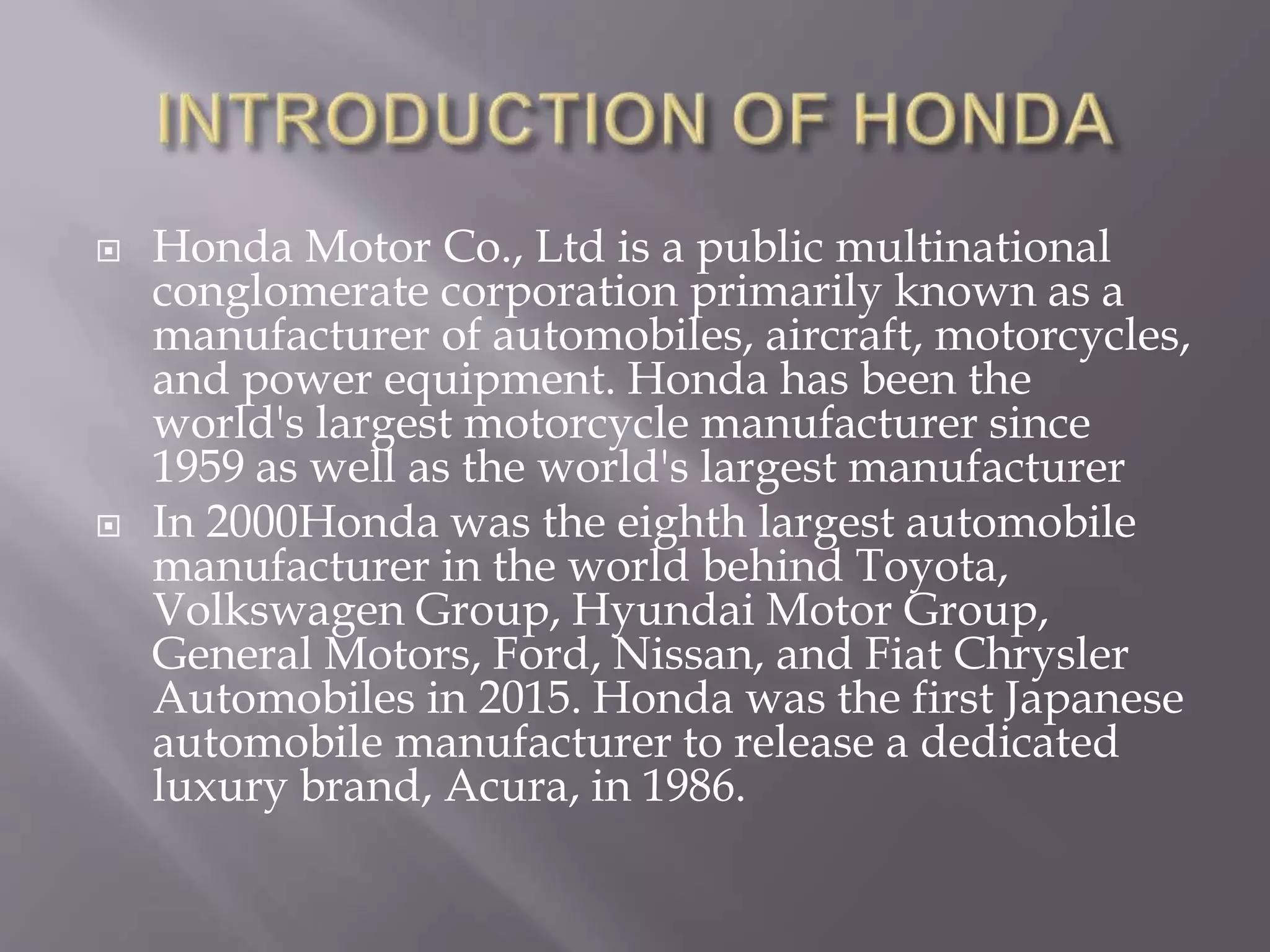 Presentation on the topic of honda | PPTX
