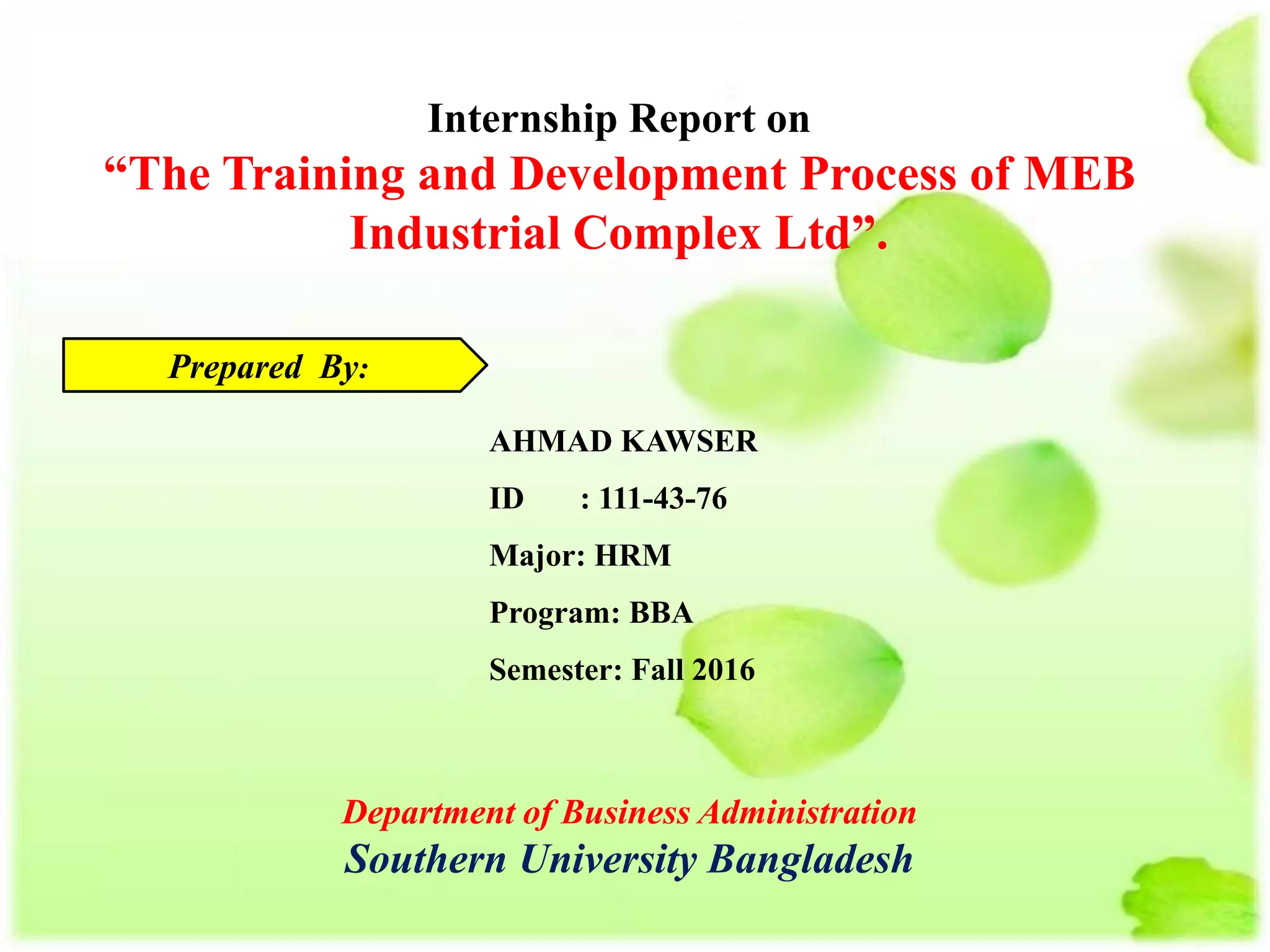 Internship Presentation on The Training and Development Process of MEB ...