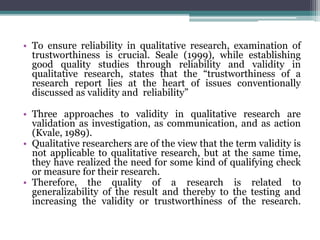 Presentation on validity and reliability in research methods | PPTX