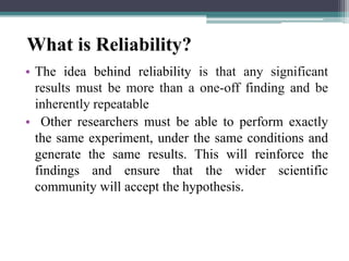 Presentation on validity and reliability in research methods | PPTX