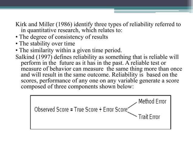 Presentation on validity and reliability in research methods | PPTX