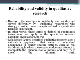Presentation on validity and reliability in research methods | PPTX