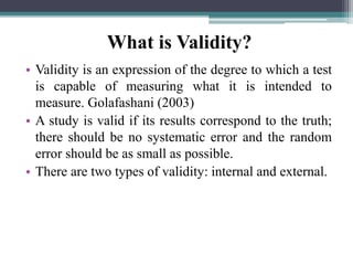 Presentation on validity and reliability in research methods | PPT