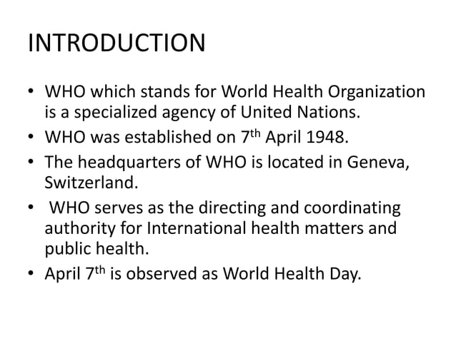 WHO (World Health Organization) | PPTX | Infectious Diseases | Diseases ...
