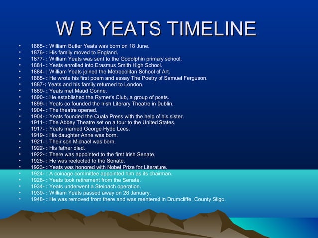 Presentation on W B Yeats | PPT | Poetry | Books and Literature