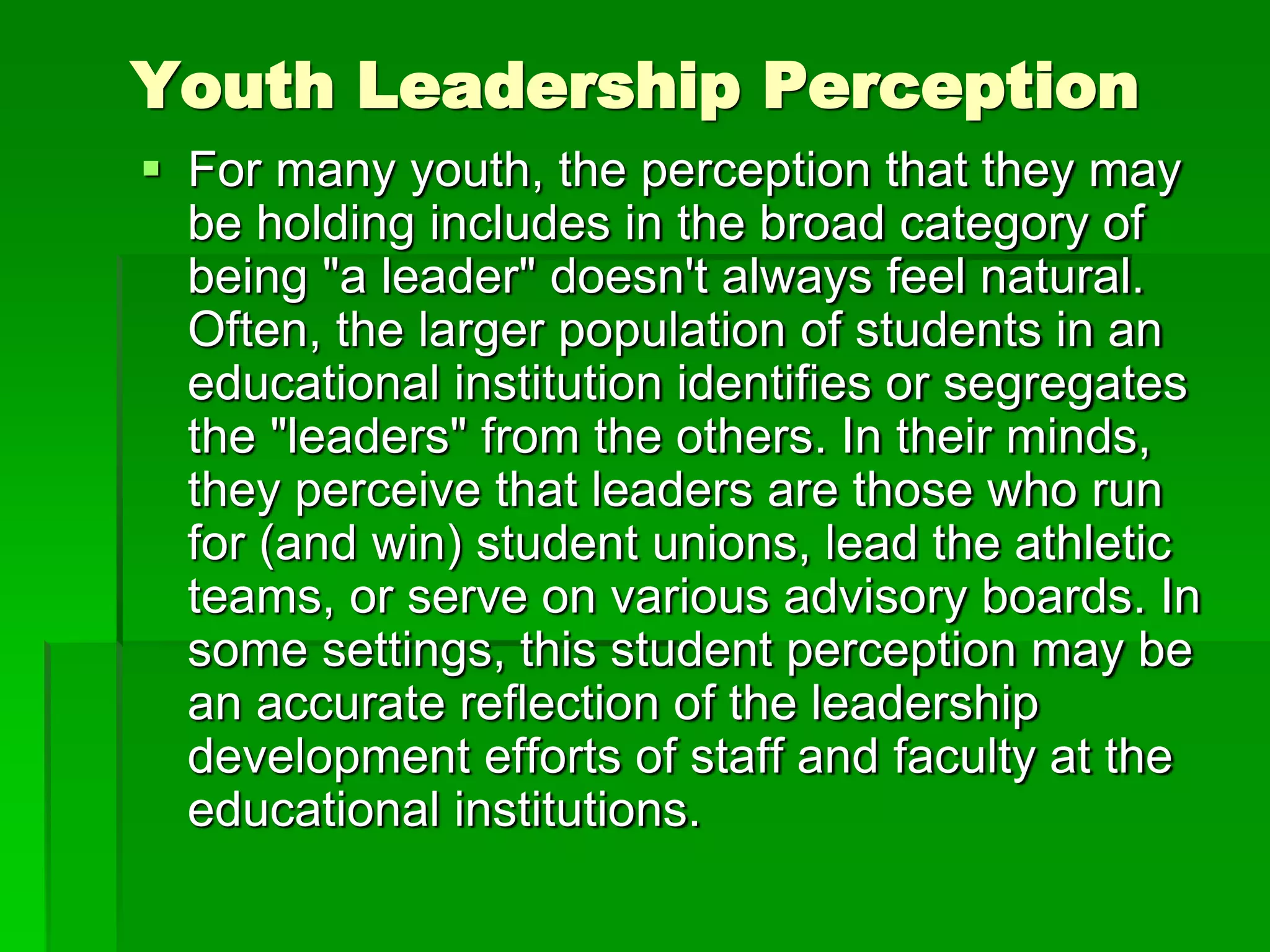 Presentation on youth leadership development | PPT
