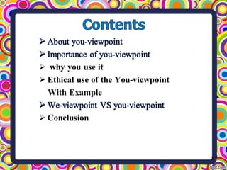 You View-Point. Presentation on you view point | PPT