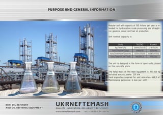 Mini-refinery, crude oil distillation unit, refinery equipment | PDF