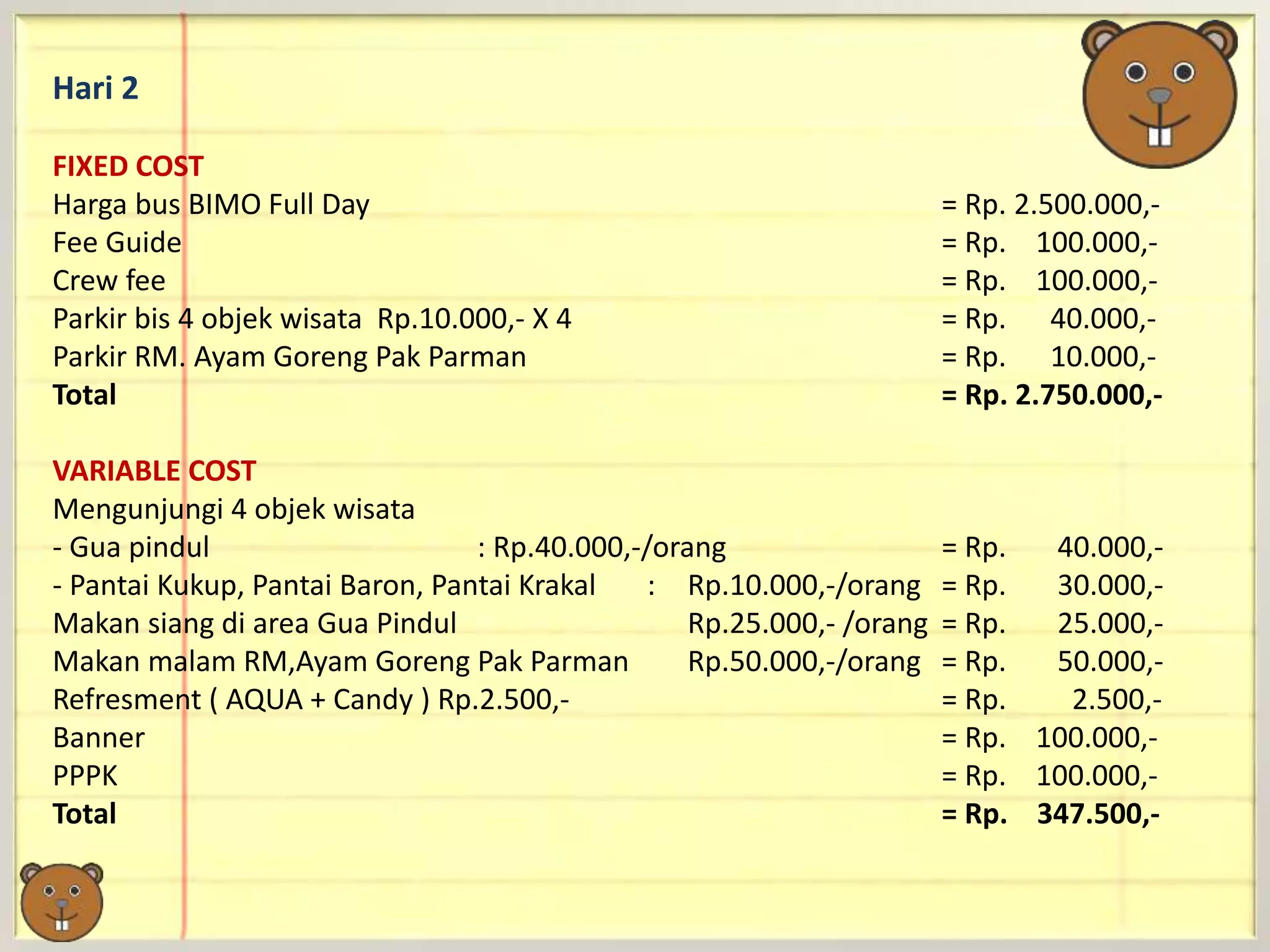 Contoh Paket Tour Jogja 3D4N | PPTX