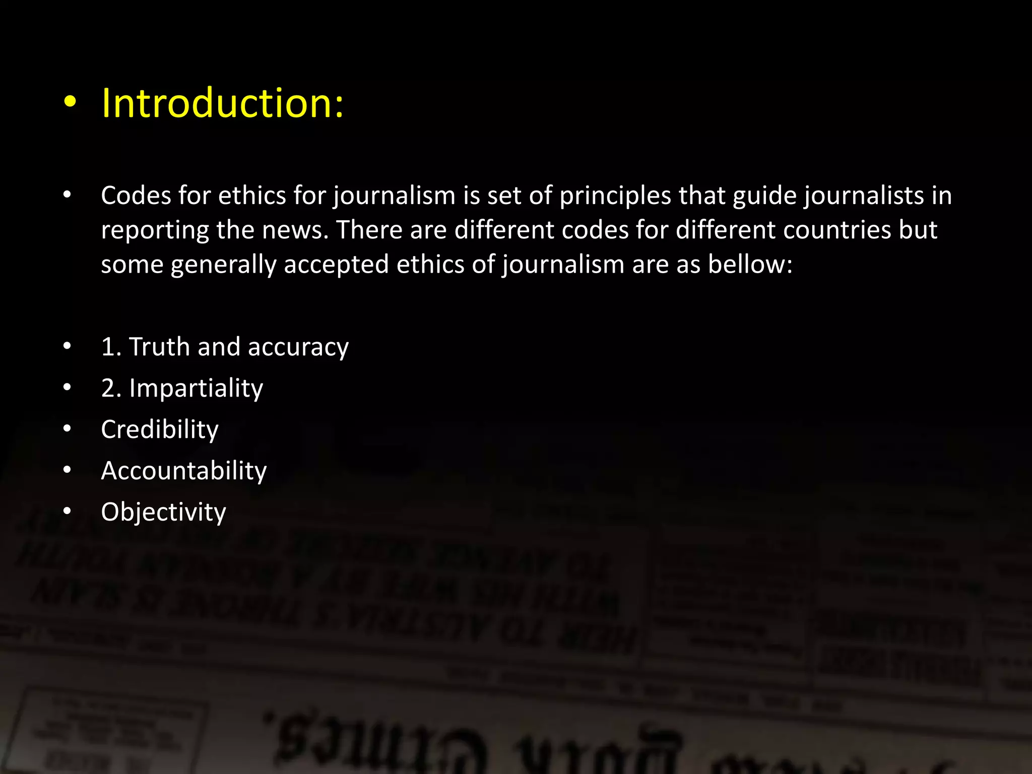 Codes of ethics in journalism | PPTX