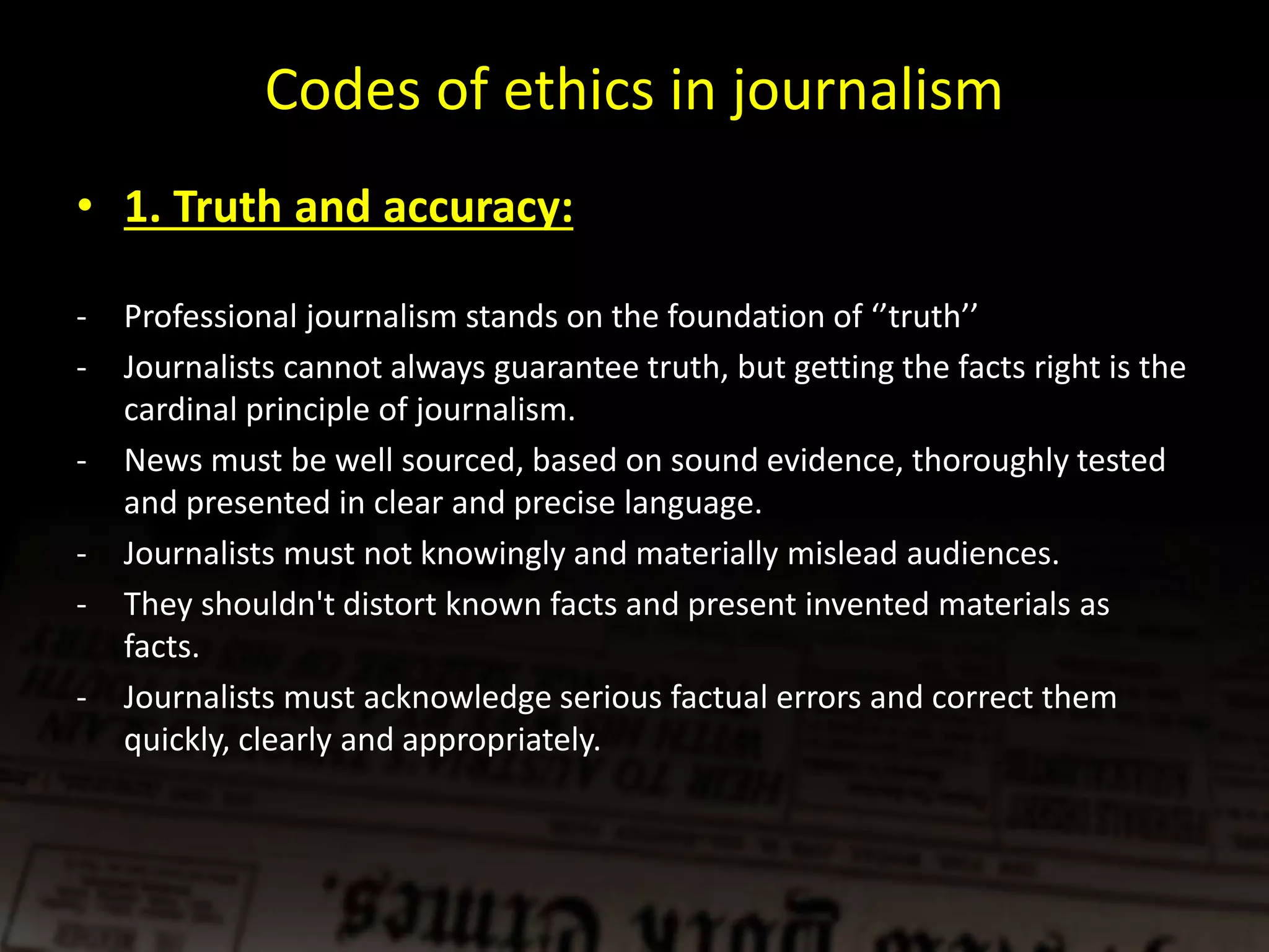 Codes of ethics in journalism | PPTX