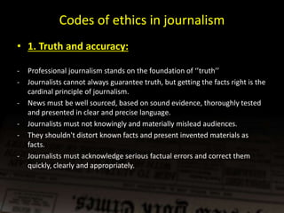Codes of ethics in journalism | PPTX