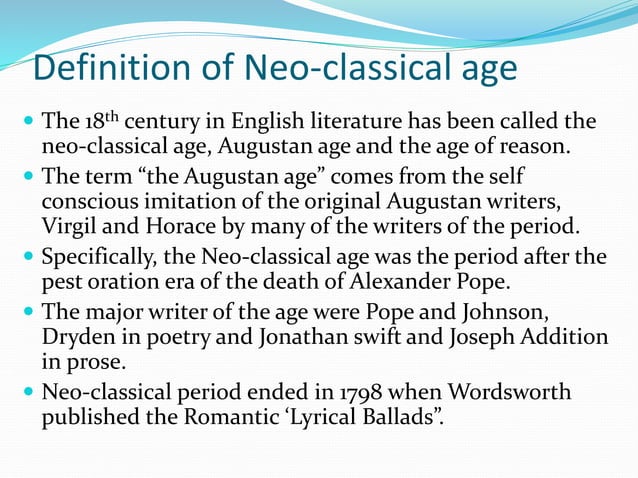 An Overview of Neo-classical age | PPTX | Poetry | Books and Literature