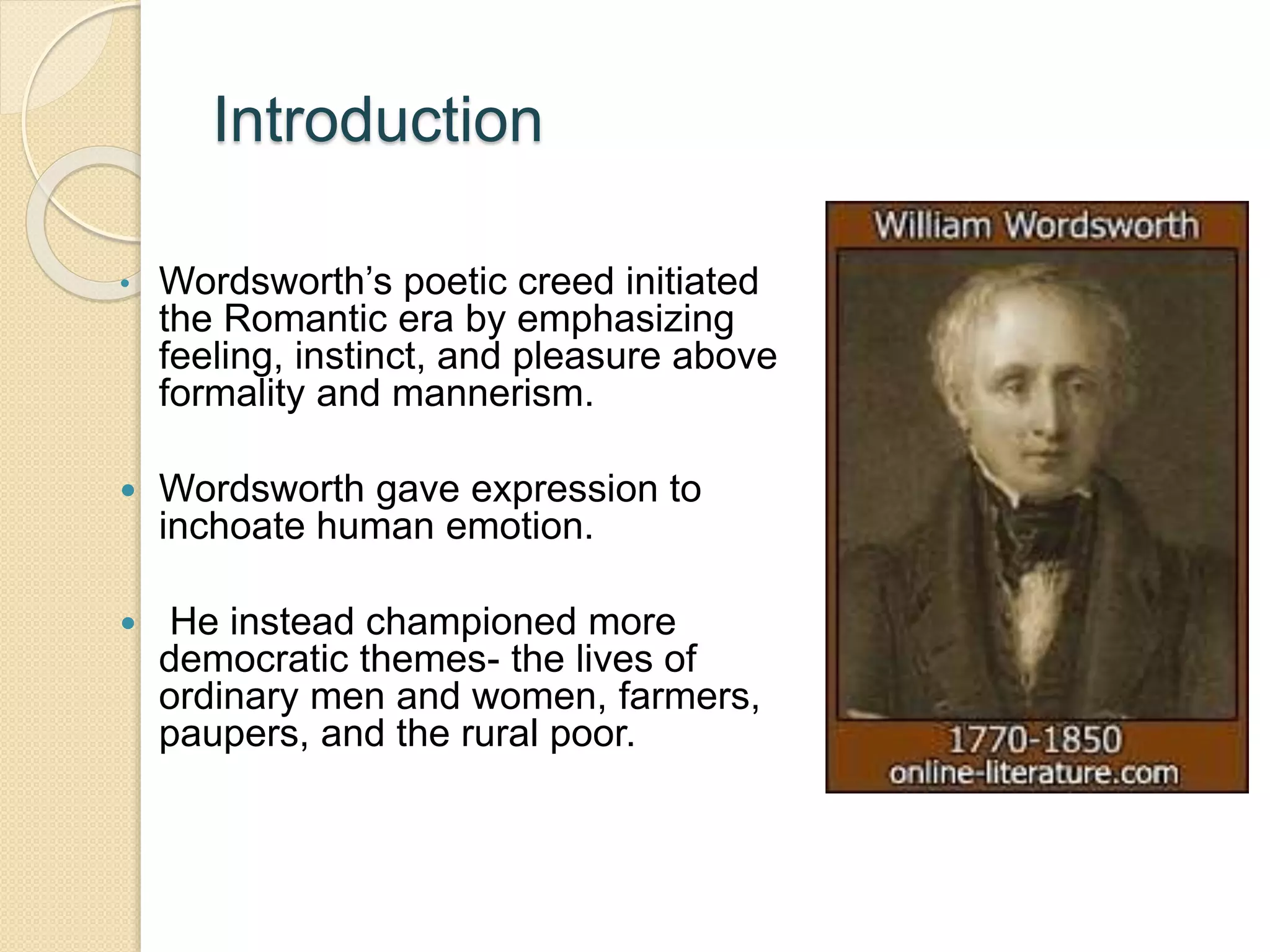 Wordsworth view on Theme and Subject matter of poetry. | PPTX