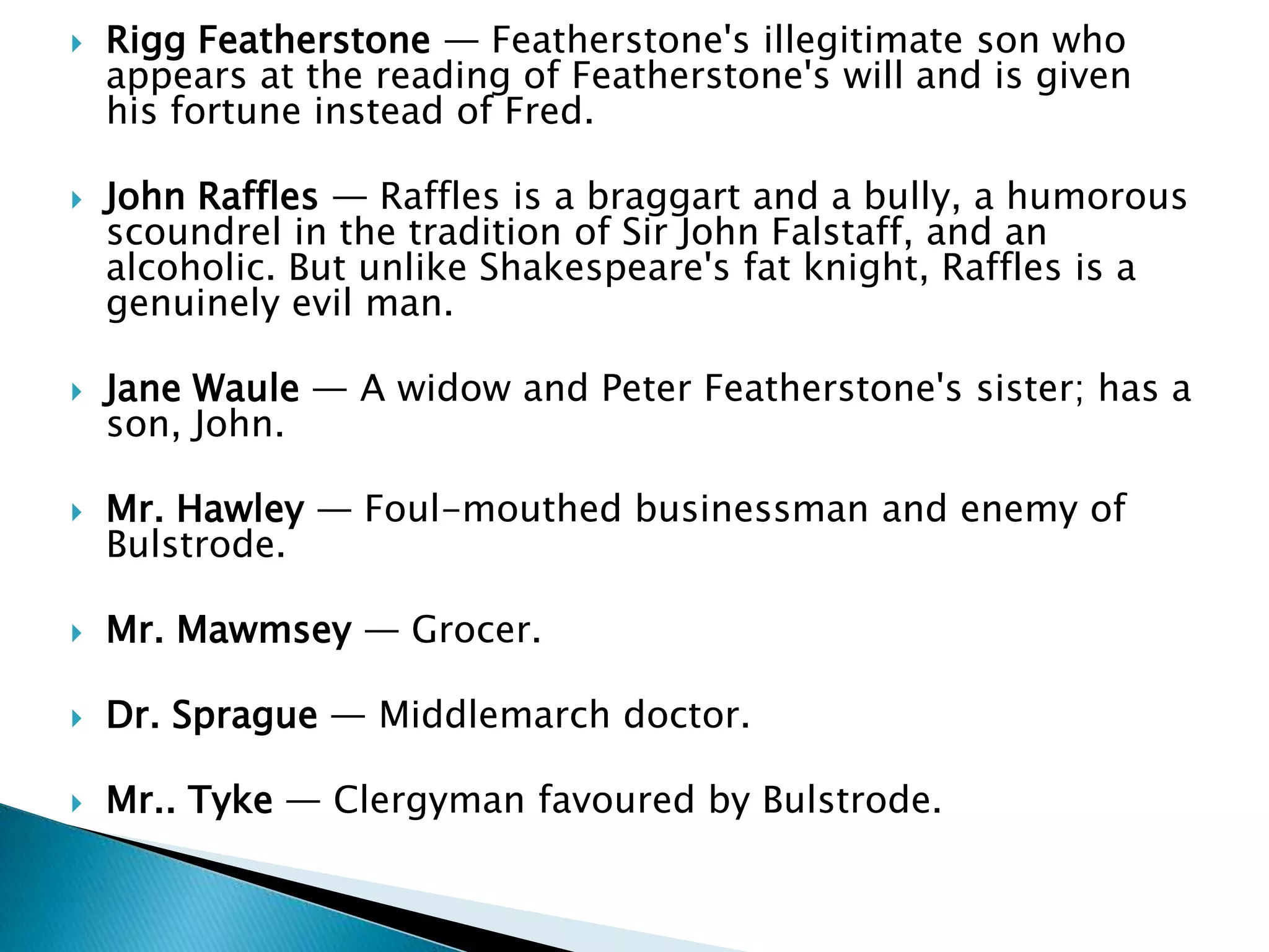 Paper 6 The Victorian Age - Characters of Middlemarch | PPTX