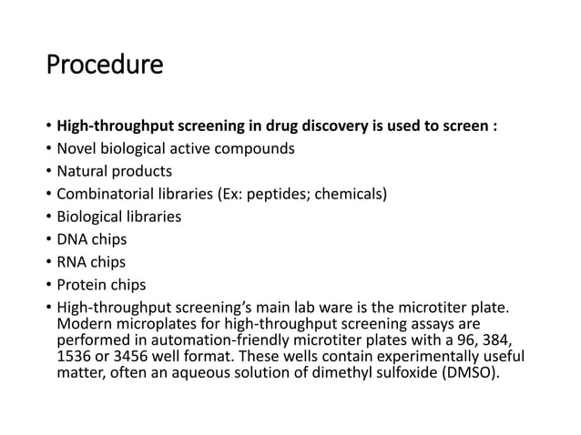 HIGH THROUGHPUT SCREENING Technology | PPTX | Chemistry | Science