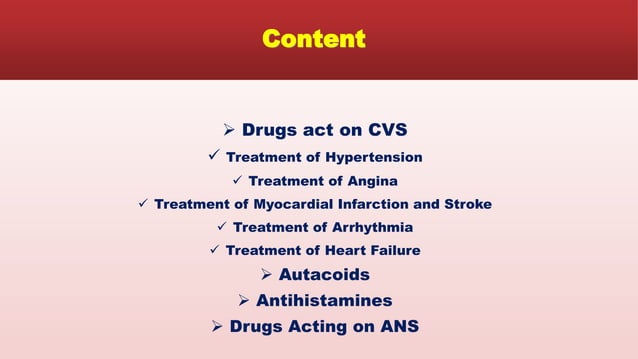 Drugs Acting on CVS, ANS and Antihistamines | PPT