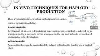 PRODUCTION OF HAPLOID PLANTS AND HOMOZYGOUS DIPLOID LINES | PPTX