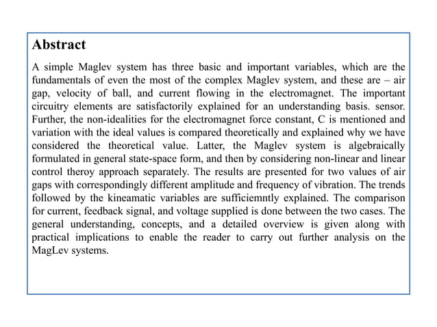Analysis of Simple Maglev System using Simulink | PPT