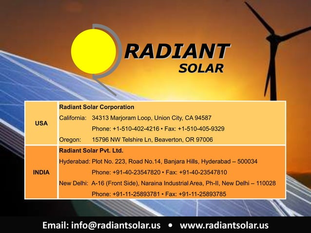 Presentation Radiant Solar April 2009 | PDF