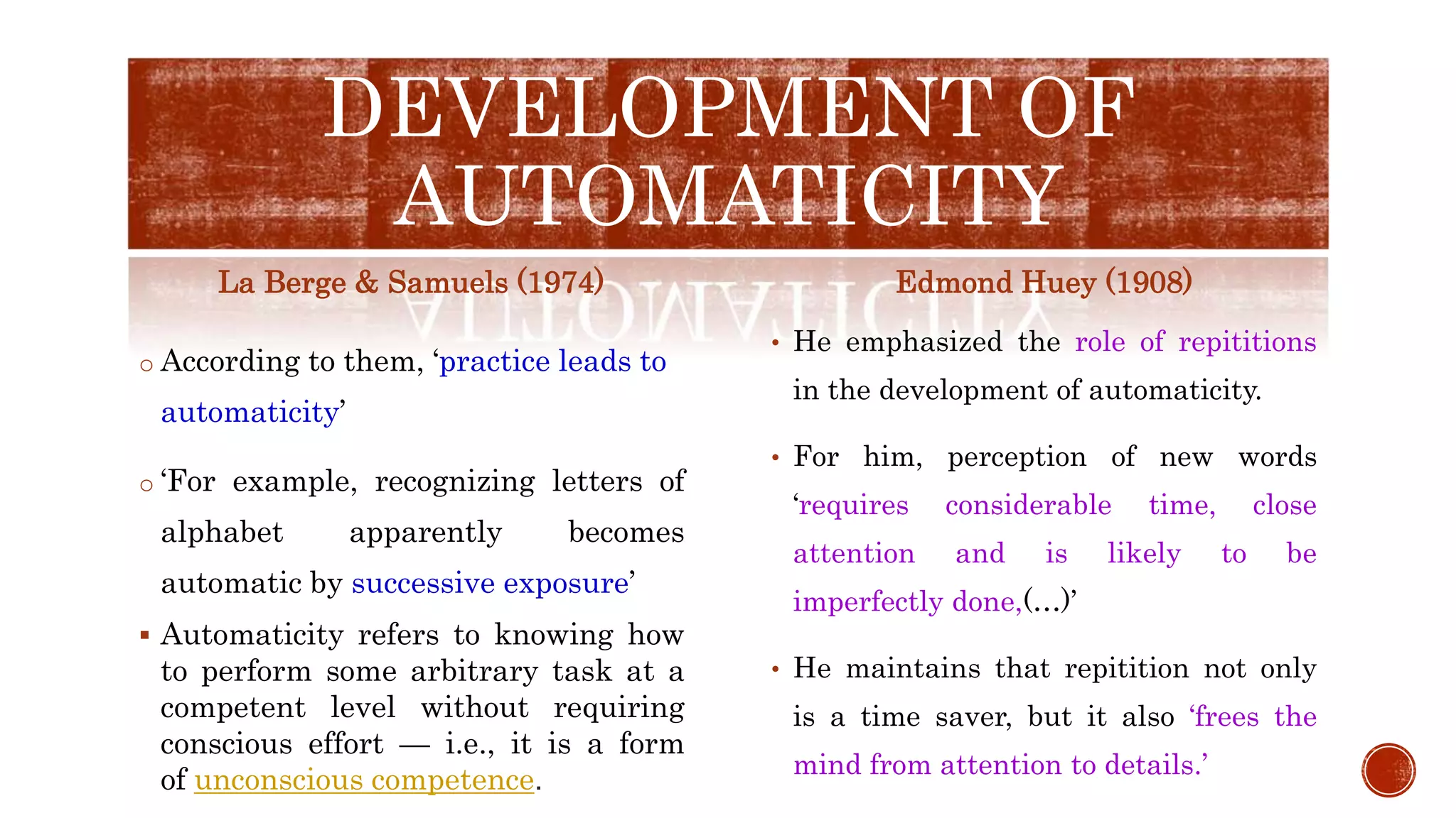 Reading Automaticity by David LaBerge and S Jay Samuels | PPTX