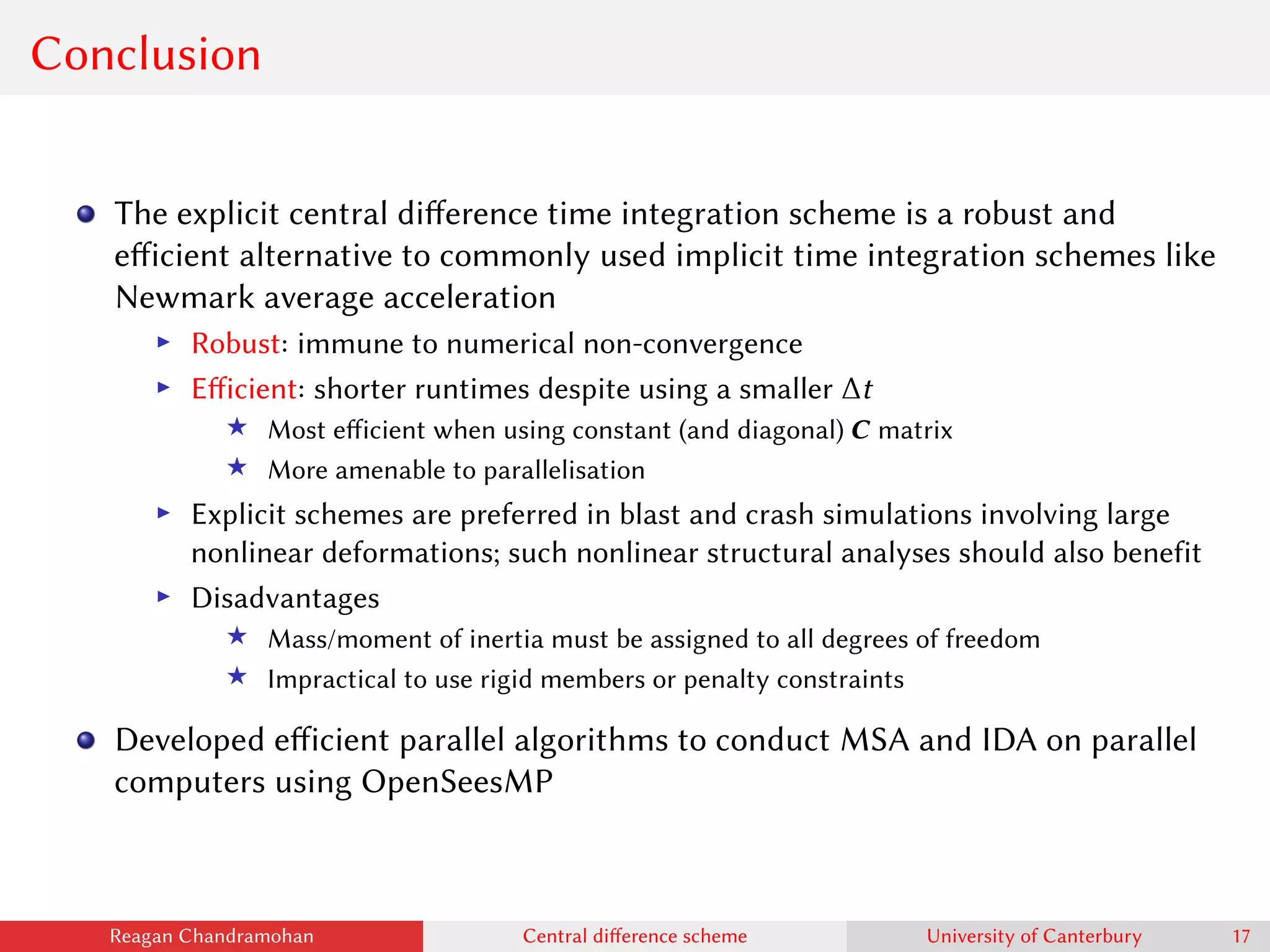 Robust And Efficient Nonlinear Structural Analysis Using The Central Difference Time Integration