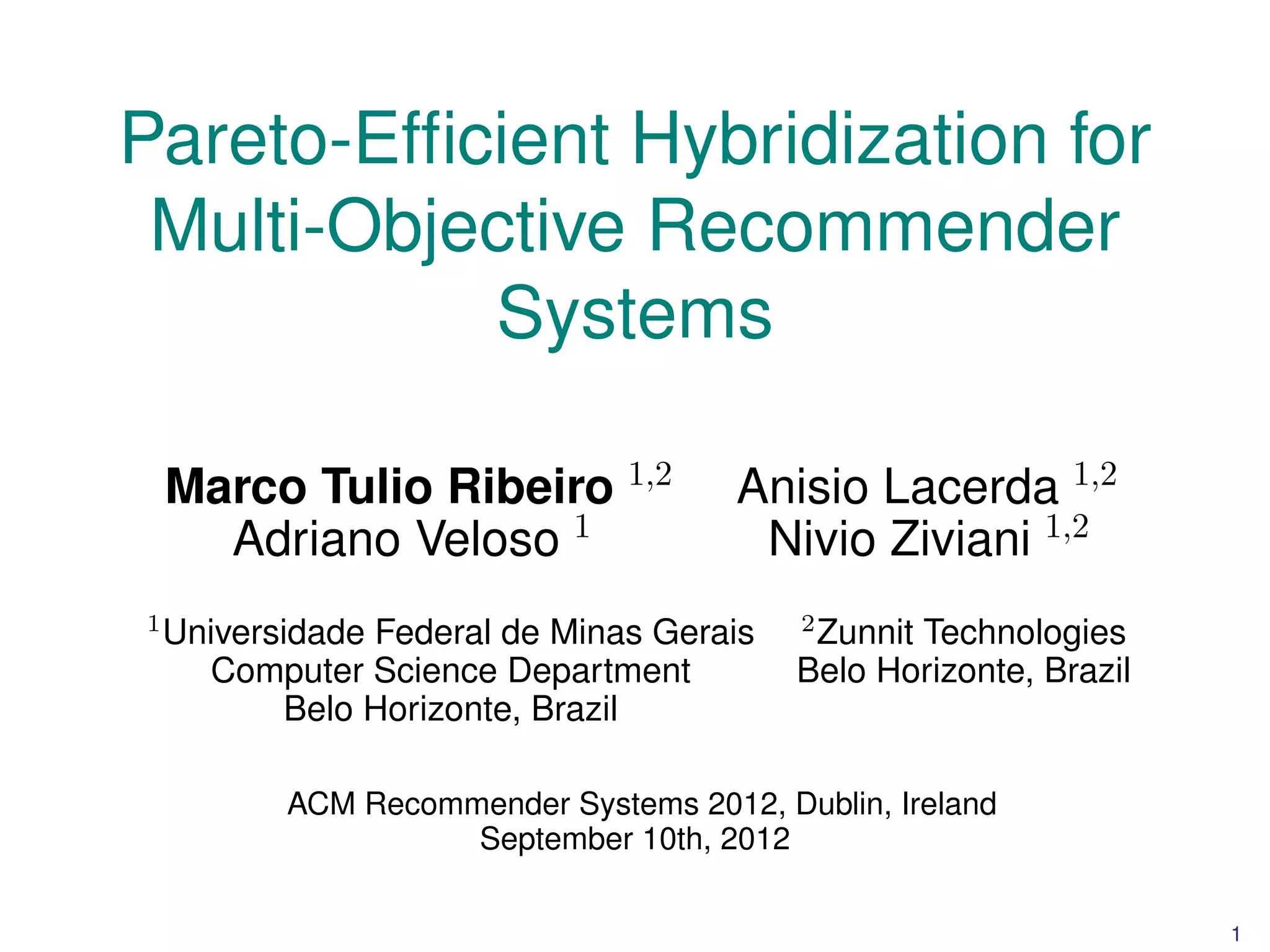 Pareto-Efficient Hybridization for Multi-Objective Recommender Systems | PDF | Computer Software ...