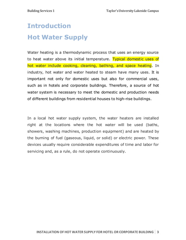 Hot Water Supply Report BS1 | PDF
