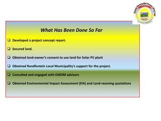 10 MegaWatt Solar PV project IN Randfontein , South Africa seeks ...