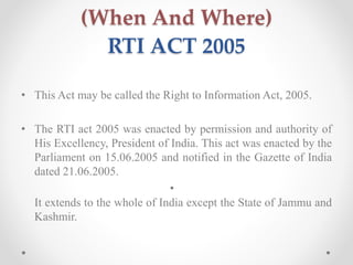 RIGHT TO INFORMATION ACT 2005 | PPTX