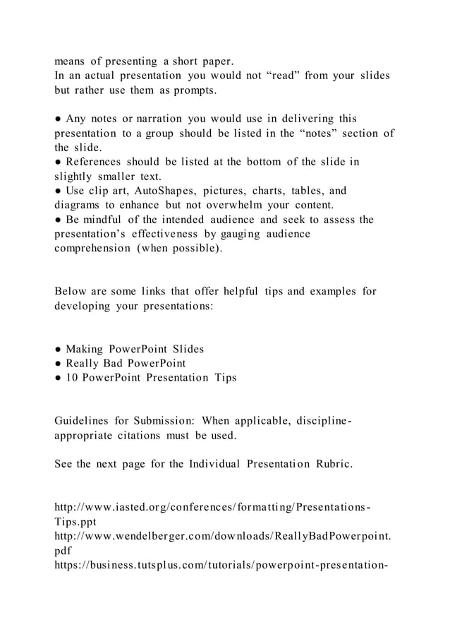 Presentation Rubric In a professional career, one may b | PDF