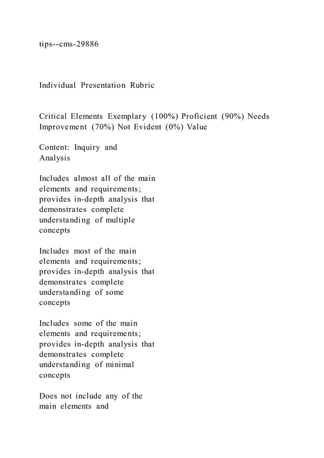 Presentation Rubric In a professional career, one may b | PDF