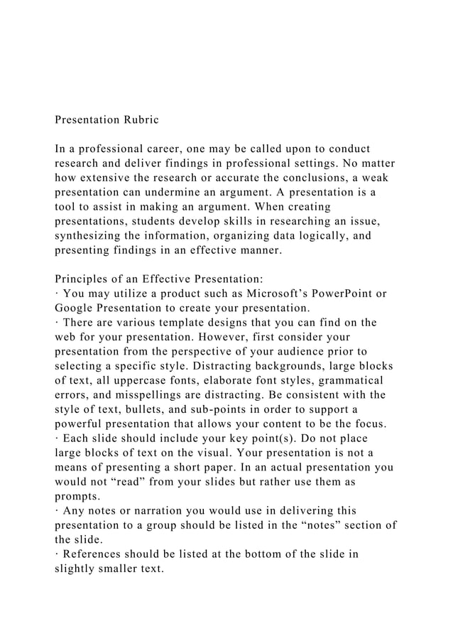 Presentation RubricIn a professional career, one may be ca.docx | Desktop Publishing | Computer ...