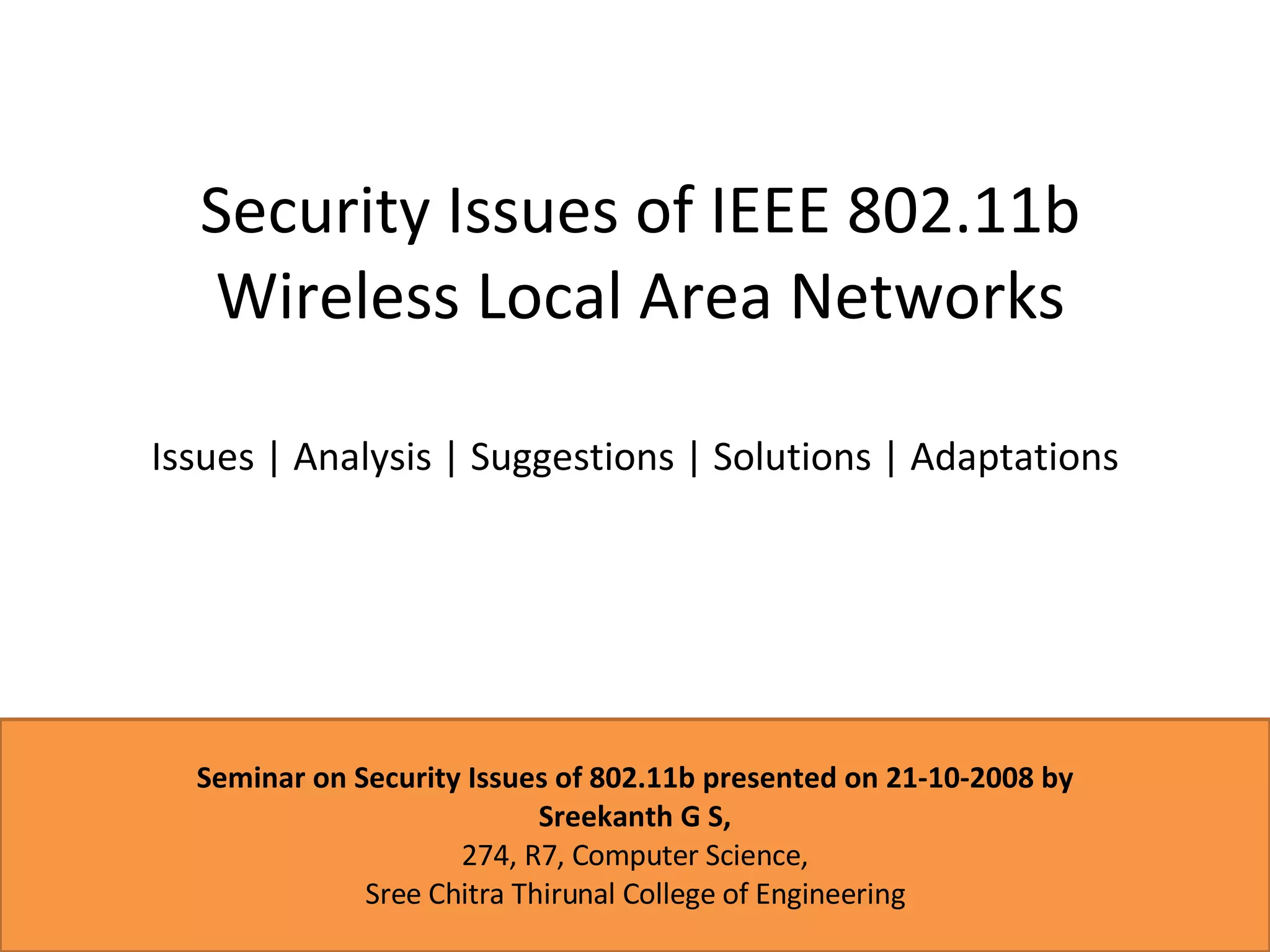 Security Issues of 802.11b | Computer Networking | Computing